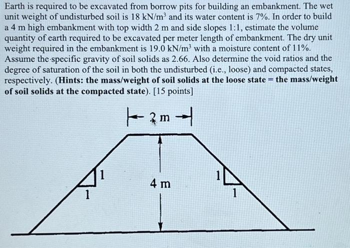 Solved Earth is required to be excavated from borrow pits | Chegg.com