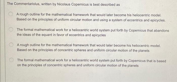The Commentariolus, written by Nicolaus Copernicus is | Chegg.com