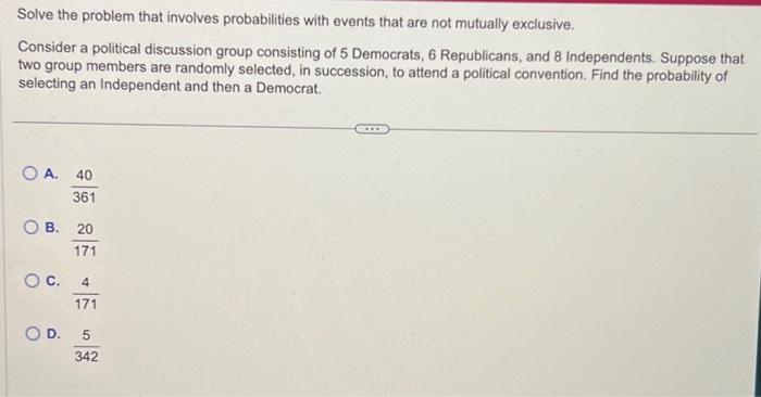 Solved Solve the problem that involves probabilities with | Chegg.com