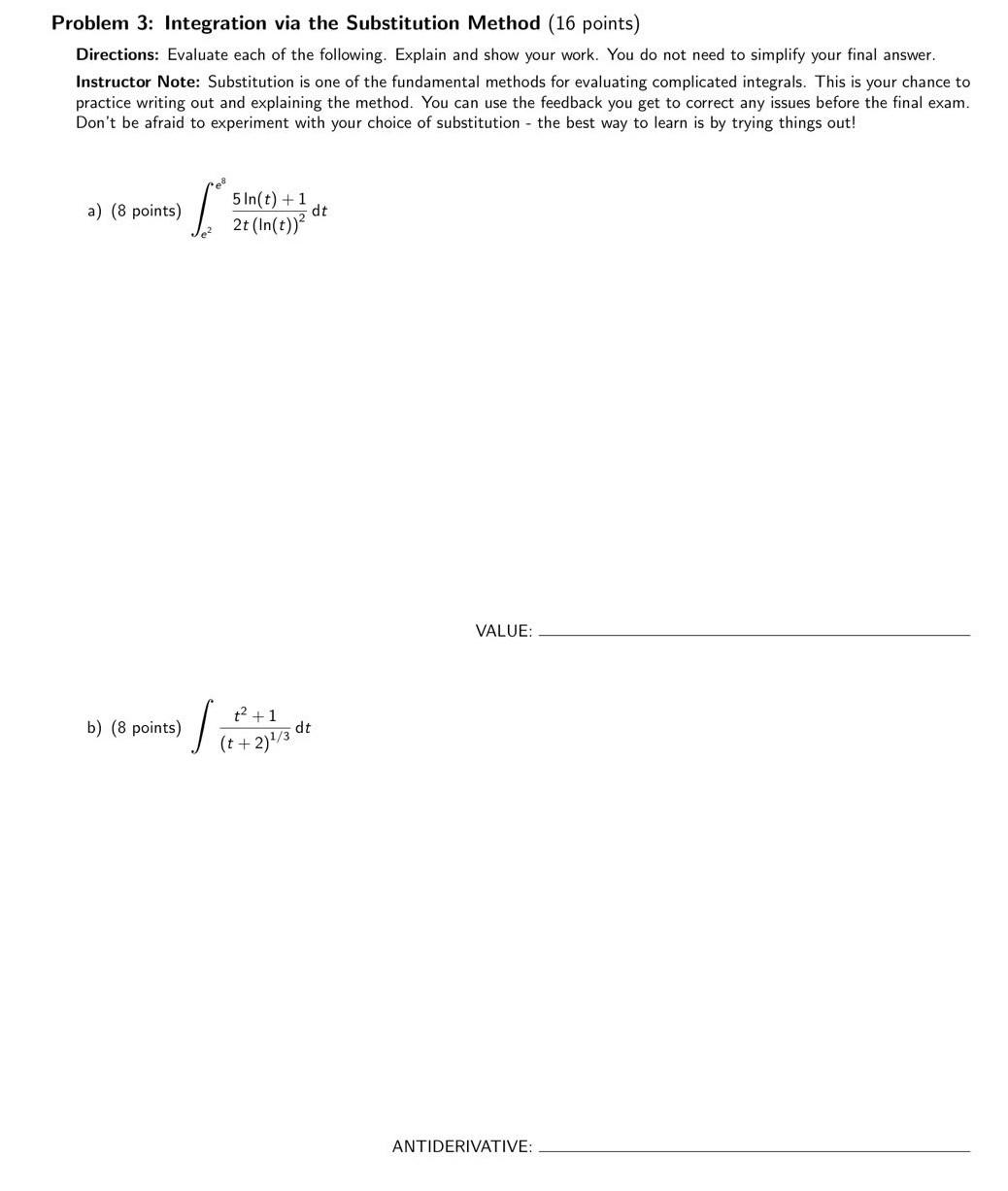 Solved Problem 3: Integration via the Substitution Method | Chegg.com
