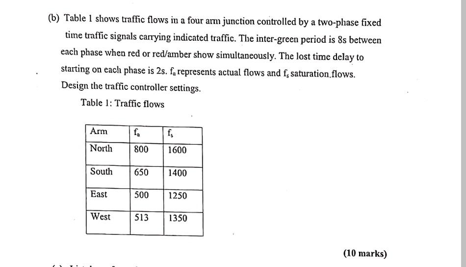 Solved (b) Table 1 shows traffic flows in a four arm | Chegg.com