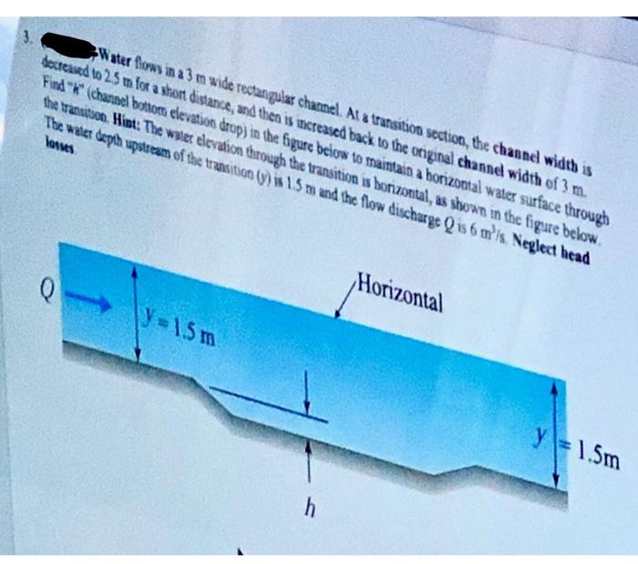 Solved 3. Water fows in a 3 m wide rectangular channel. At a | Chegg.com