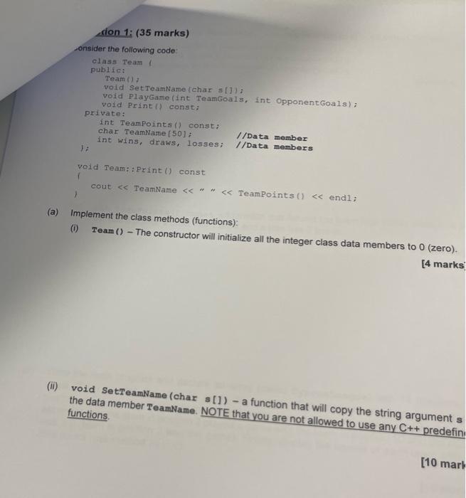 Solved rion 1: (35 marks) -onsider the following code: Class | Chegg.com