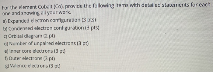 Solved For the element Cobalt (Co), provide the following | Chegg.com