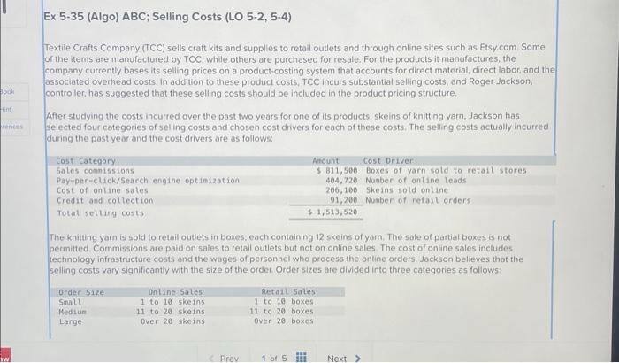 Solved Ex 5-35 (Algo) ABC; Selling Costs (LO 5-2, 5-4) | Chegg.com