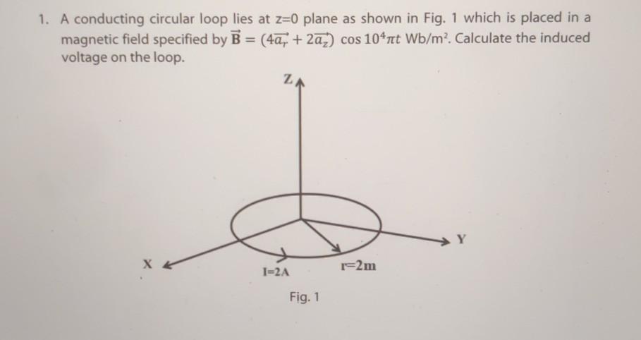 Solved 1. A conducting circular loop lies at z=0 plane as | Chegg.com