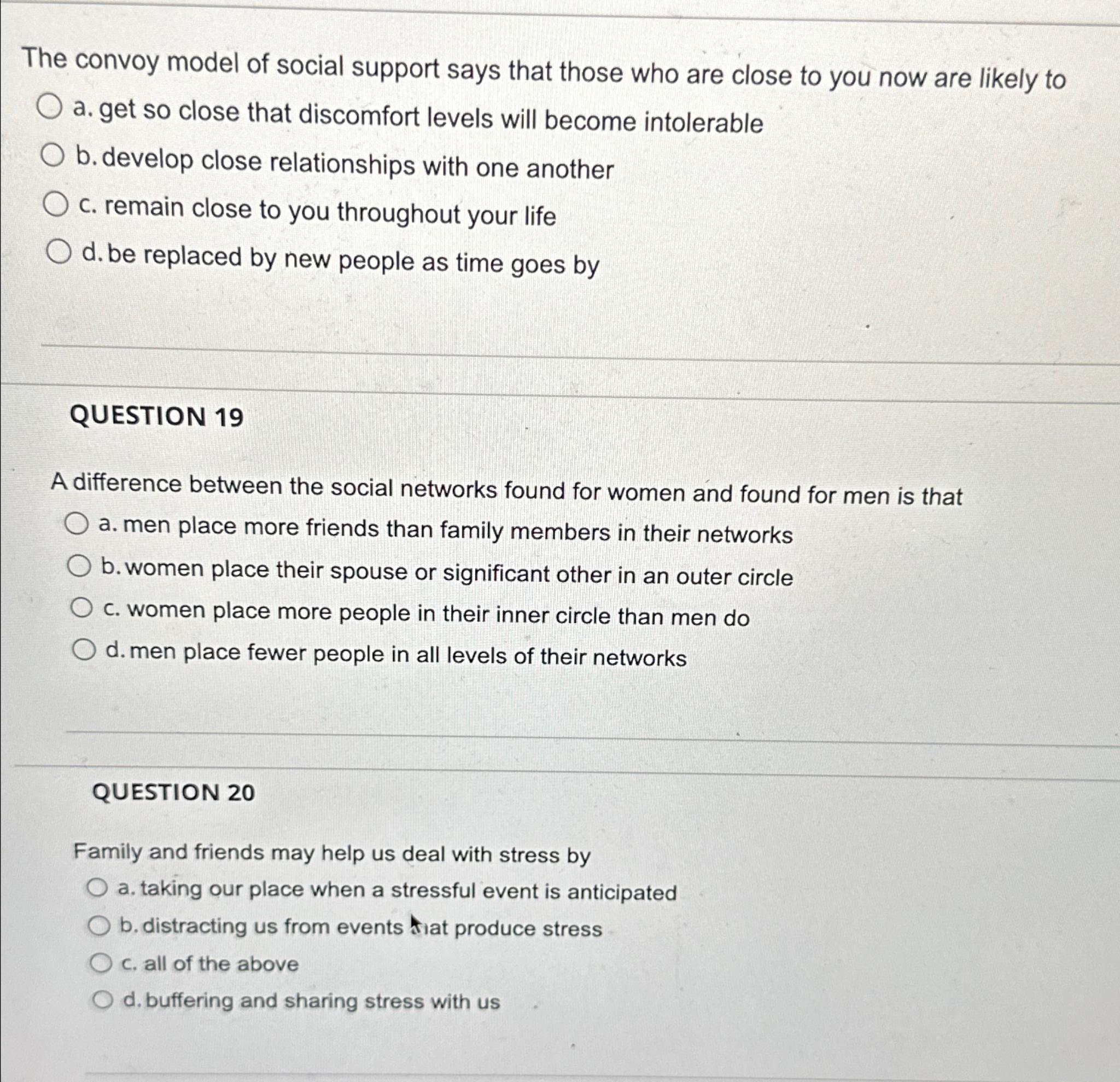 Solved The convoy model of social support says that those | Chegg.com