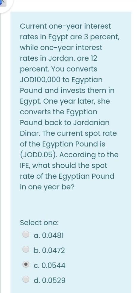Solved Current one-year interest rates in Egypt are 3 | Chegg.com