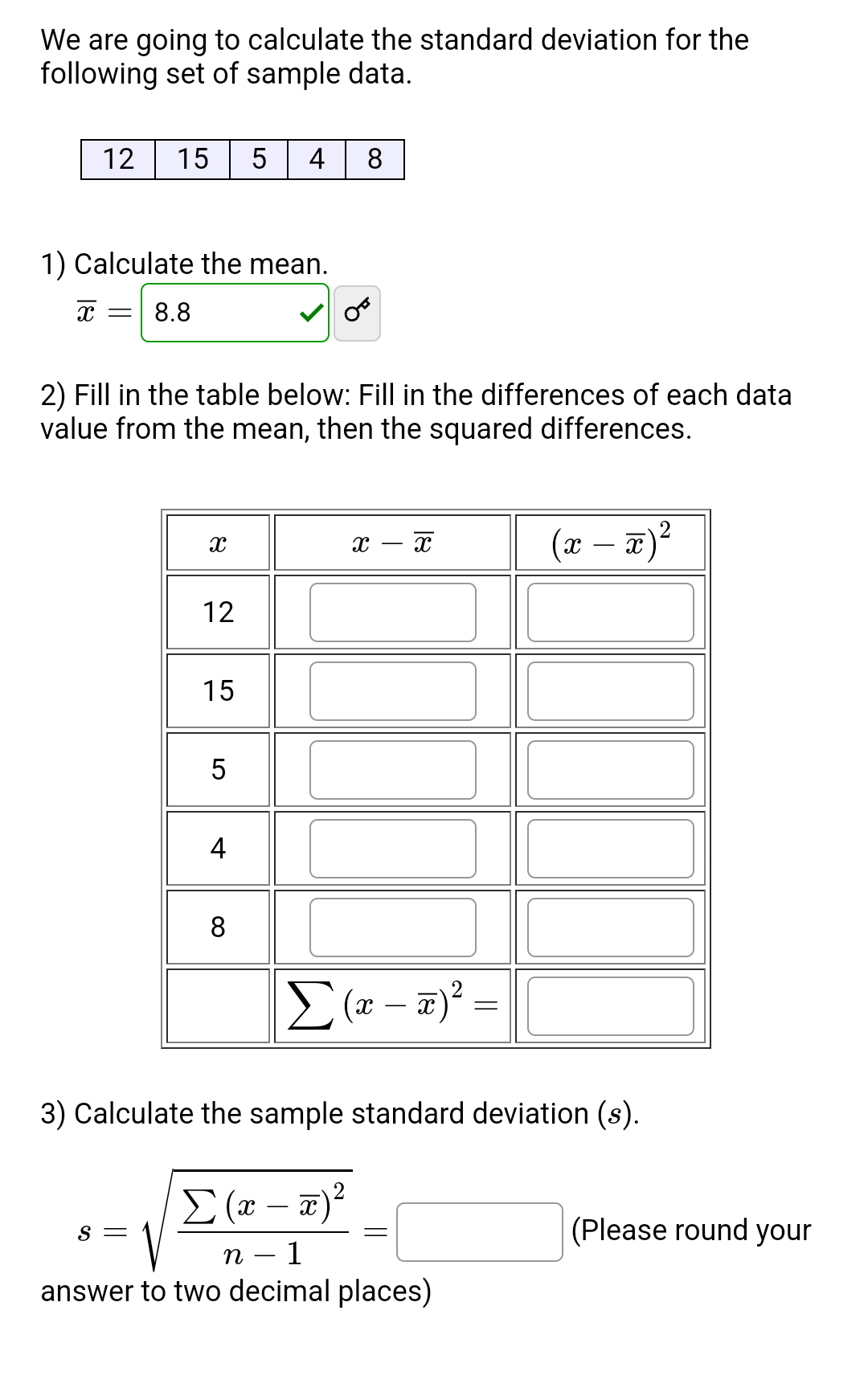 Solved We are going to calculate the standard deviation for | Chegg.com