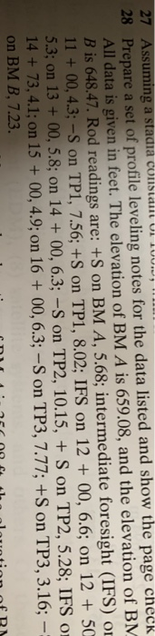 Solved prepare a set of profile leveling notes for the data | Chegg.com