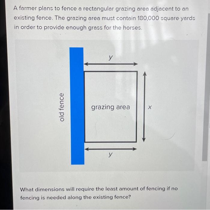 Solved A farmer plans to fence a rectangular grazing area | Chegg.com