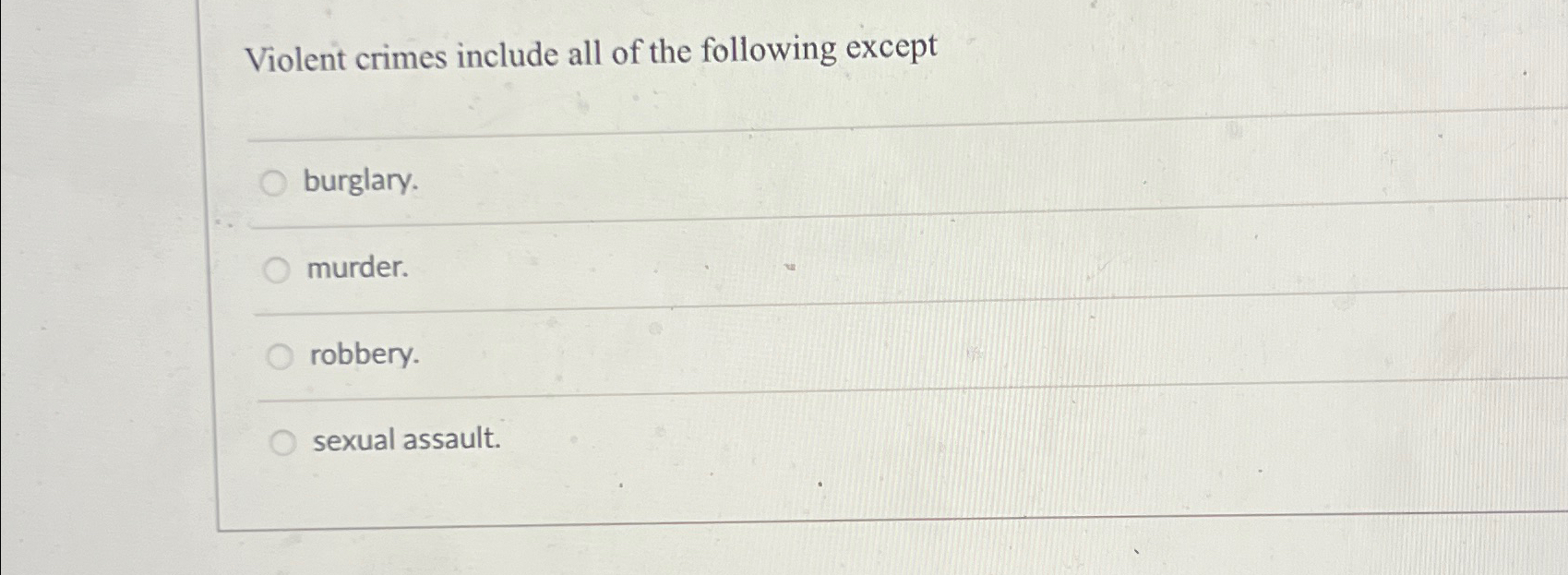 Solved Violent crimes include all of the following | Chegg.com