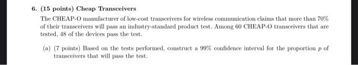 Solved 6. (15 points) Cheap Transceivers The CHEAP-O | Chegg.com