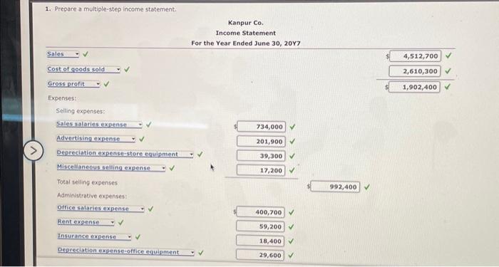 Multiple-step income statement and balance sheet: The | Chegg.com