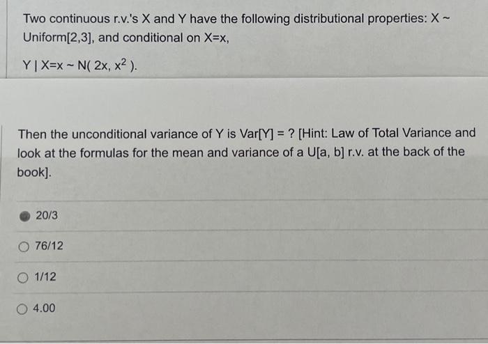 Solved Two continuous r.v.'s X and Y have the following | Chegg.com