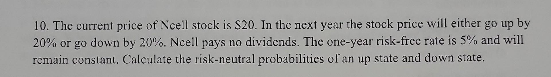 10. The current price of Ncell stock is $20. In the | Chegg.com