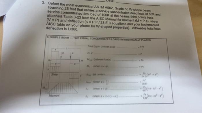 Solved 3. Select the most economical ASTM A992, Grade 50 | Chegg.com