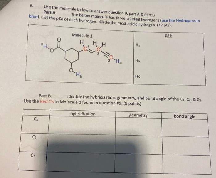 Solved 9. Use the molecule below to answer question 9, part | Chegg.com