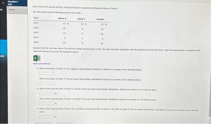 Solved Exce Oeline Structured Astivity Histecical Reture: | Chegg.com