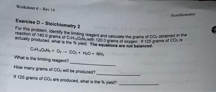 Solved Exercise C-Stoichiometry 1 (5 pts per answer) For | Chegg.com