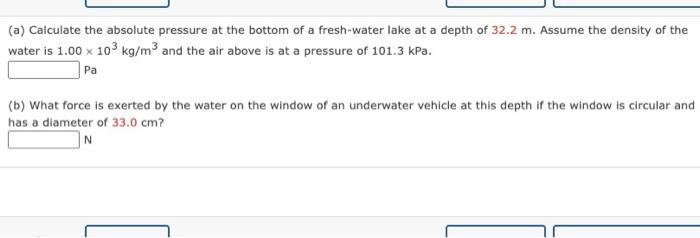 Solved (a) Calculate the absolute pressure at the bottom of | Chegg.com