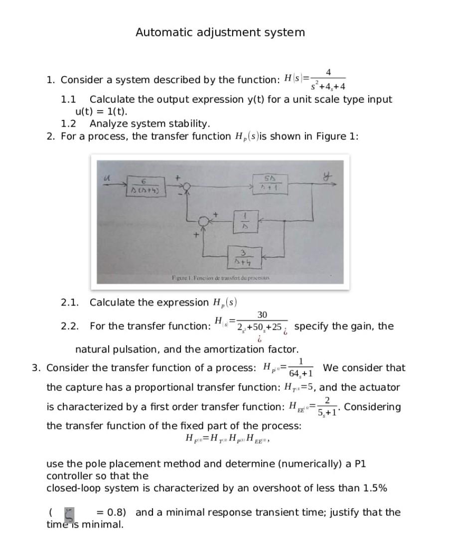 Solved Automatic adjustment system 4 1. Consider a system | Chegg.com