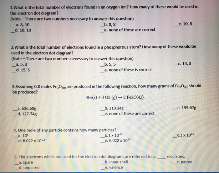 Solved 1. What is the total number of electrons found in an | Chegg.com