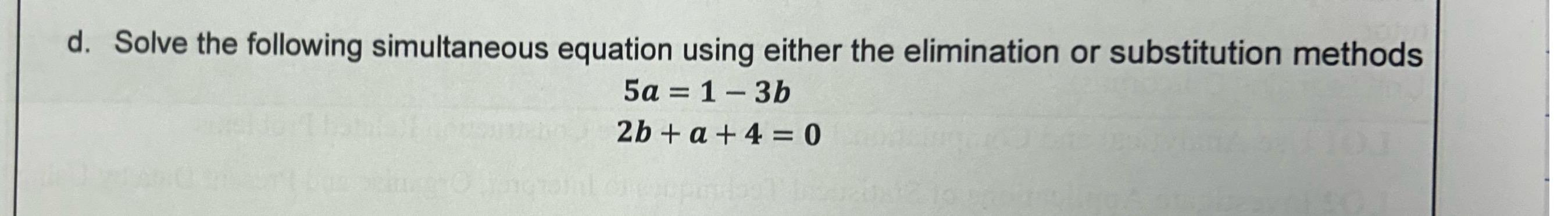 Solved d. ﻿Solve the following simultaneous equation using | Chegg.com