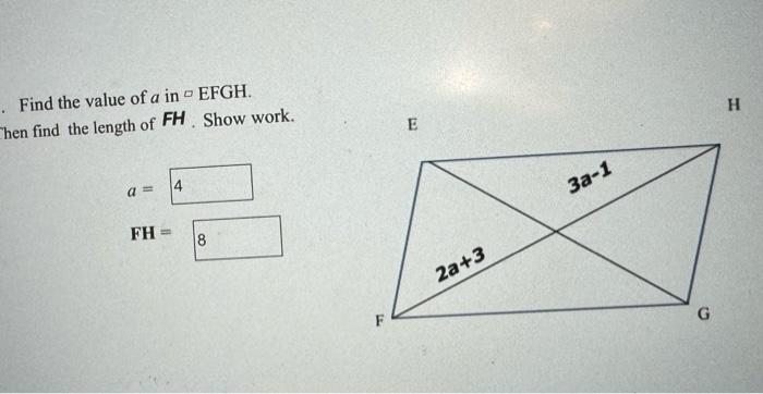 Solved Find the value of a in EFGH. hen find the length of | Chegg.com
