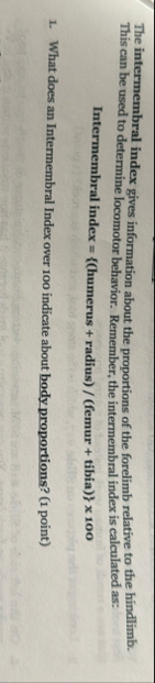 Solved The intermembral index gives information about the | Chegg.com