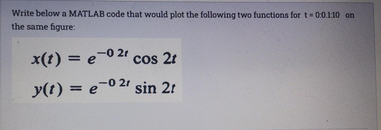 Solved Write below a MATLAB code that would plot the | Chegg.com