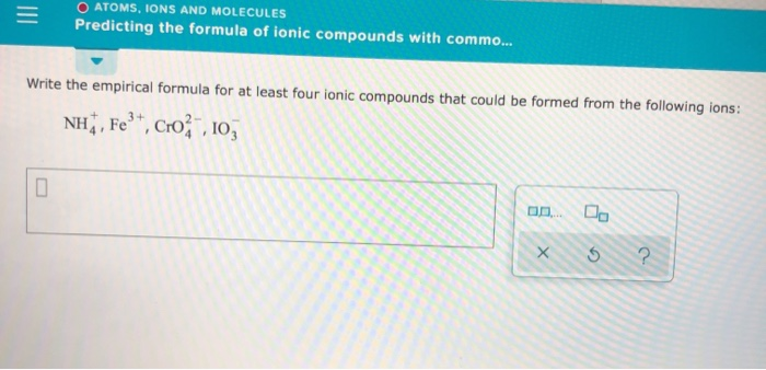 Solved O ATOMS, IONS AND MOLECULES Predicting the formula of | Chegg.com