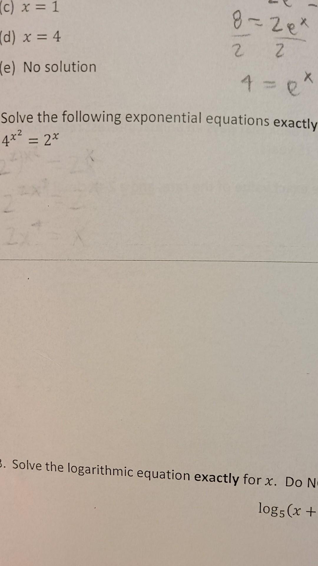 Solved 4^x^2=2^x it says to solve for x exactly. | Chegg.com