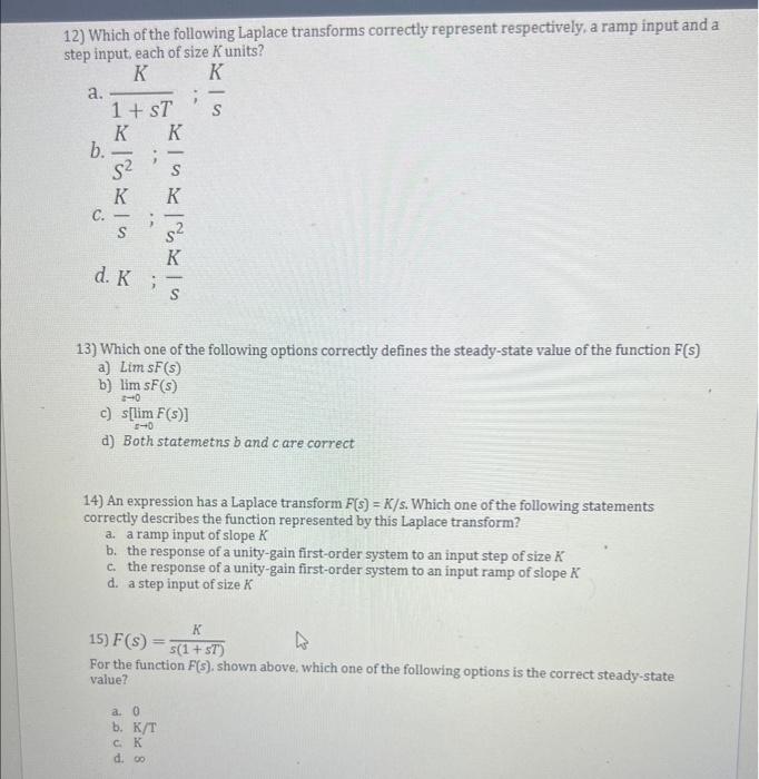 Solved 12 Which Of The Following Laplace Transforms Cor 2383