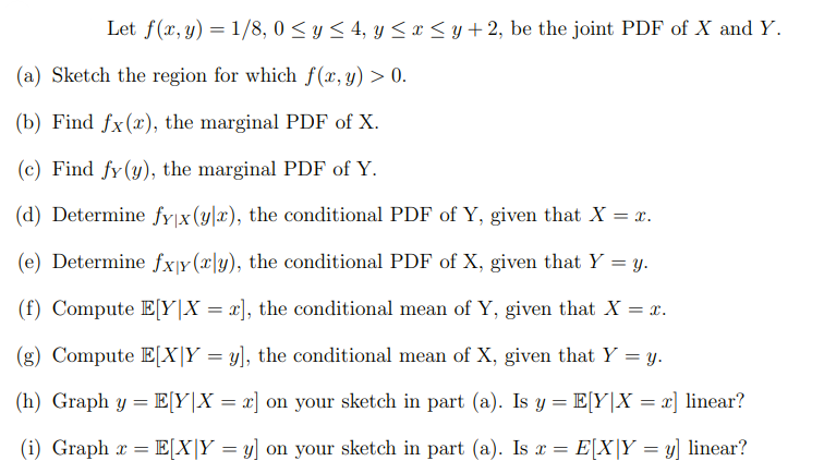 Solved Parts h and i pleaseLet f(x,y)=18,0≤y≤4,y≤x≤y+2, ﻿be | Chegg.com
