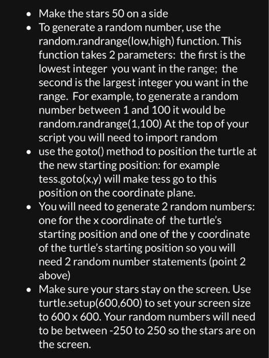 Solved ⋆- Make the stars 50 on a side - To generate a random | Chegg.com