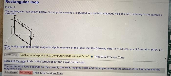 Solved Rectangular loop Points:2 The rectangular loop shown | Chegg.com
