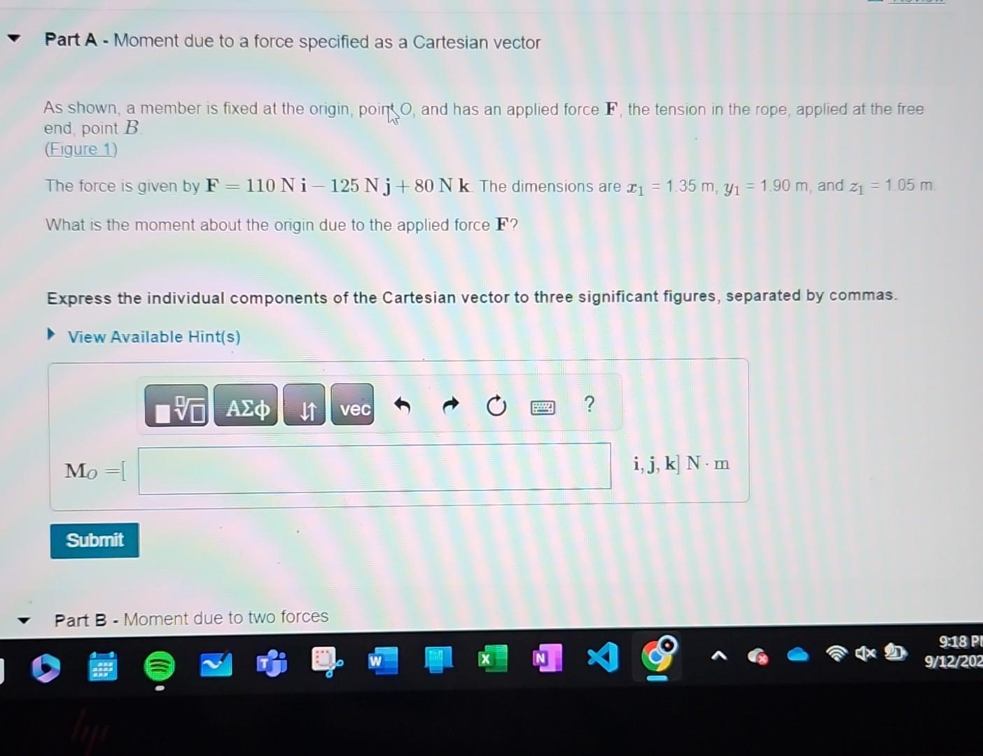 Solved Part A - Moment due to a force specified as a | Chegg.com