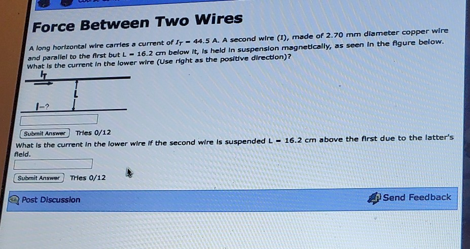 Solved LUUL Force Between Two Wires A long horizontal wire | Chegg.com
