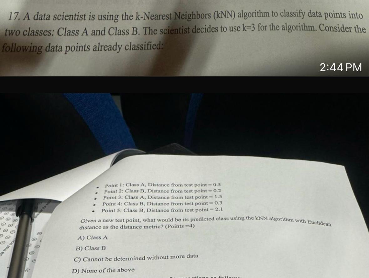 Solved [ - ﻿Point 1: Class A, ﻿Distance from test point | Chegg.com