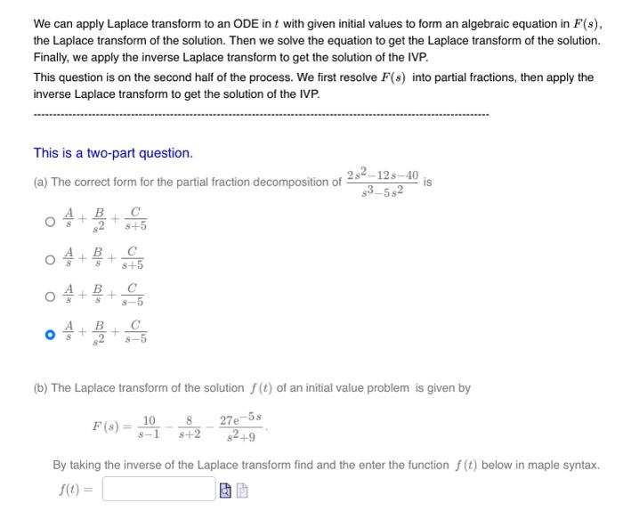 Solved We can apply Laplace transform to an ODE in t with | Chegg.com