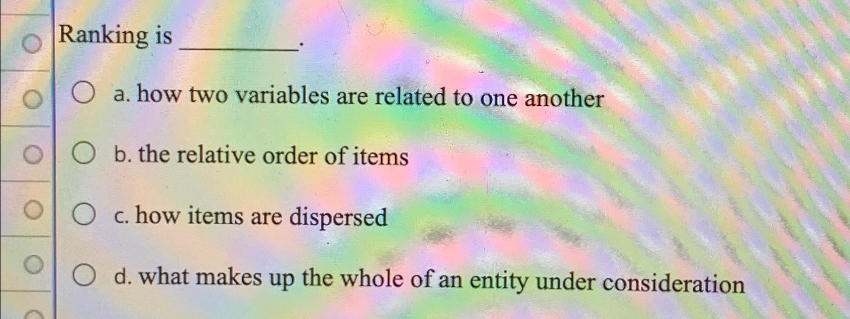 Solved Ranking isa. ﻿how two variables are related to one | Chegg.com
