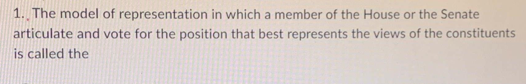 Solved The model of representation in which a member of the | Chegg.com