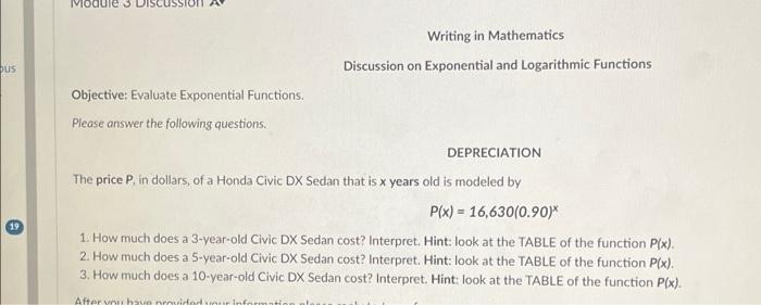 Solved bus 19 Module 3 Objective: Evaluate Exponential | Chegg.com