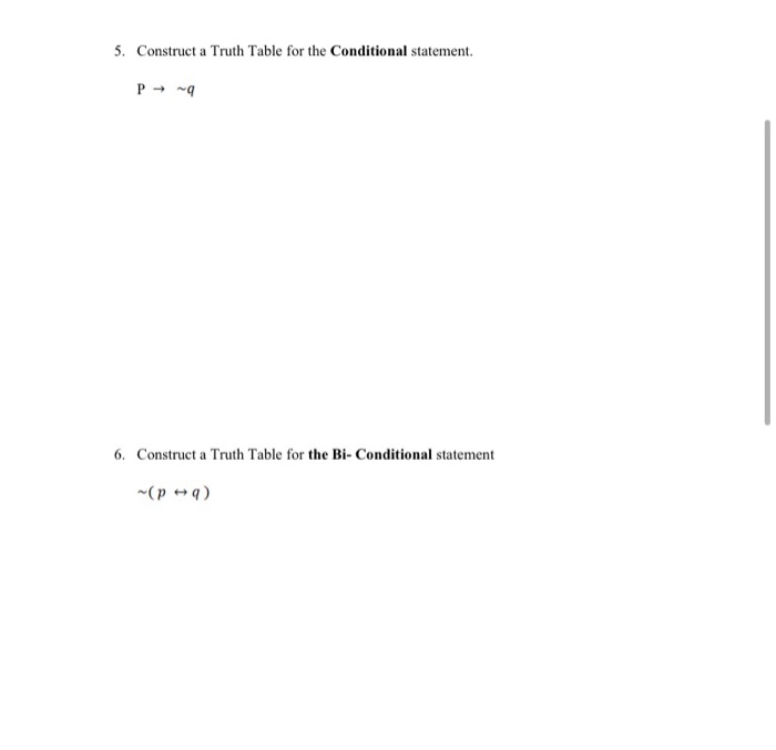 Solved 5. Construct a Truth Table for the Conditional | Chegg.com