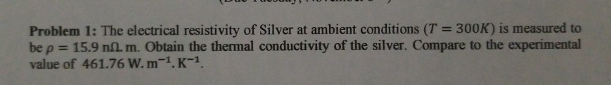 Solved Problem 1: The electrical resistivity of Silver at | Chegg.com