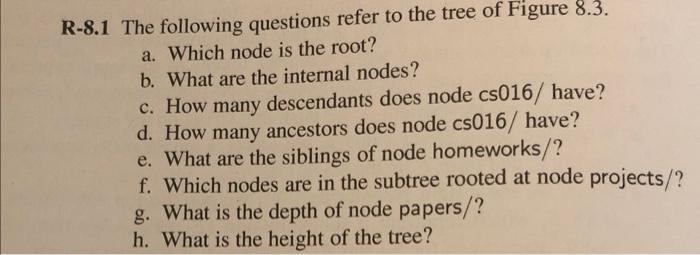 Solved R-8.1 The following questions refer to the tree of | Chegg.com