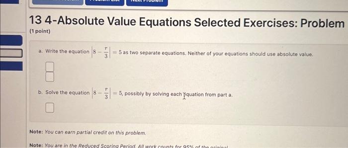 Solved 13 4-Absolute Value Equations Selected Exercises: | Chegg.com