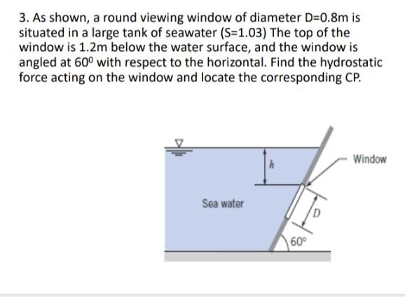 Solved 3. As shown, a round viewing window of diameter | Chegg.com