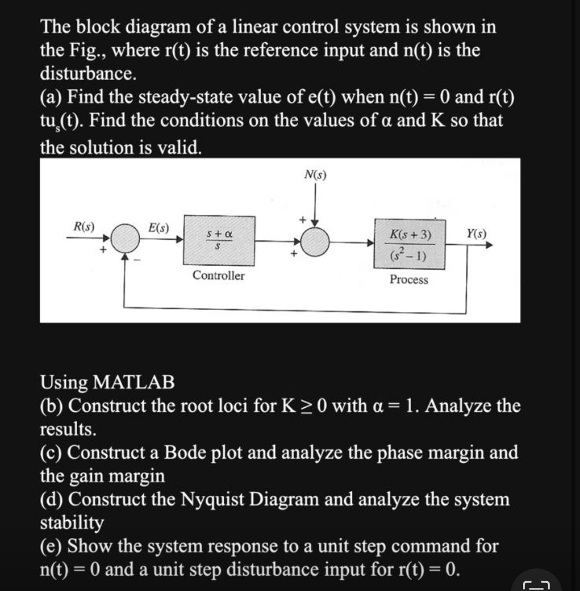 The block diagram of a linear control system is shown | Chegg.com